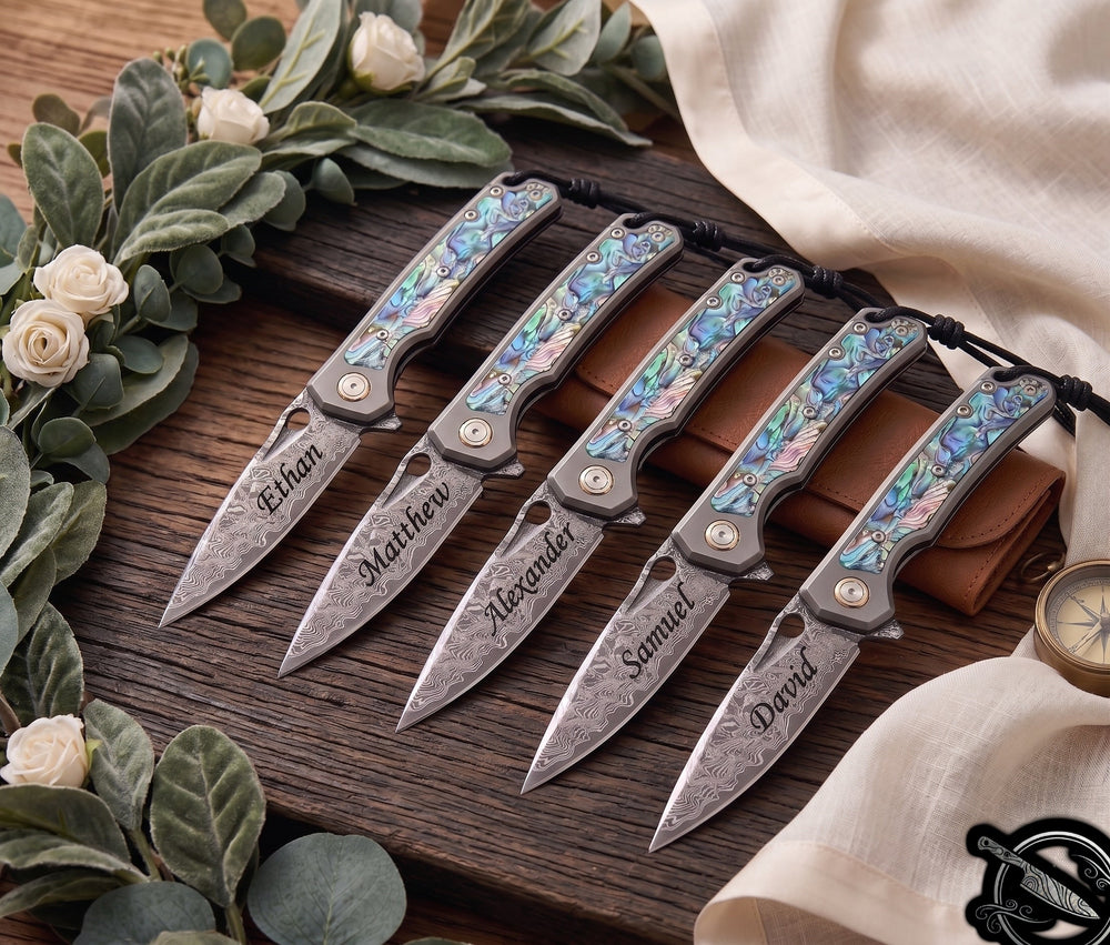 North Rustic | Engraved Damascus Knives – Pocket, Chef & Hunting